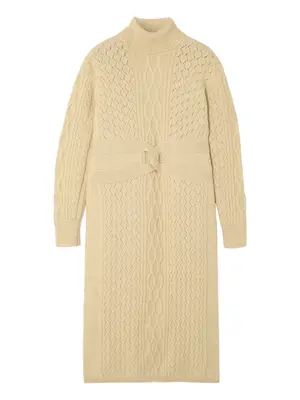 NET-A-PORTER FOR THE KING’S FOUNDATION Cable-knit Wool Turtleneck Midi Dress - Ecru