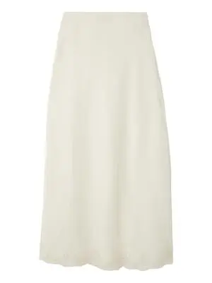 Rixo Crystal Lace-trimmed Linen-blend Midi Skirt - Neutrals