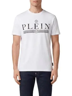 Philipp Plein Cotton Crew Neck T-shirt With Rhinestone Logo Lettering - White