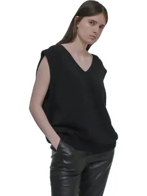 Rosetta Getty Oversized Wool-cashmere Sweater Vest - Black