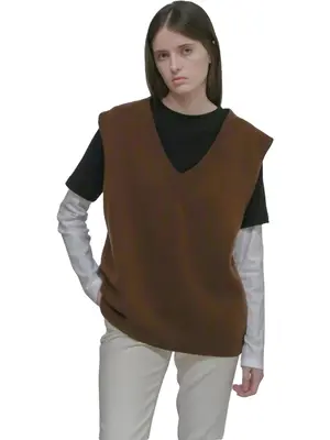 Rosetta Getty Oversized Wool-cashmere Sweater Vest - Brown