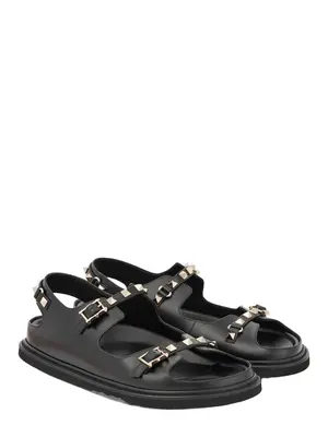 Valentino Garavani Rockstud Leather Flat Sandals - Black