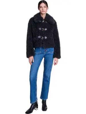 Maje Maje Curly Cropped Coat Anthracite