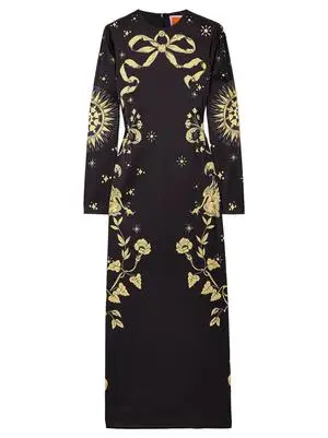 La DoubleJ Printed Satin Maxi Dress - Black