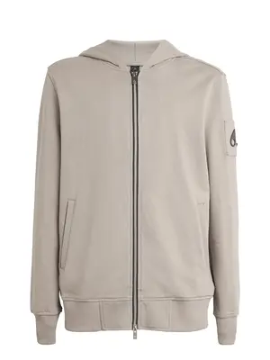 Moose Knuckles Logo Zip-Up Hoodie Beige