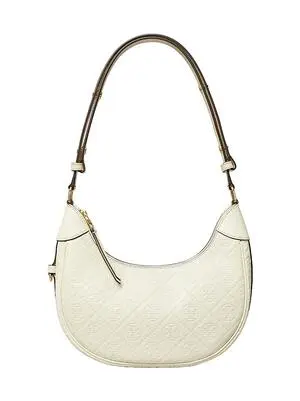 Tory Burch T Monogram Crescent Bag - Light Cream