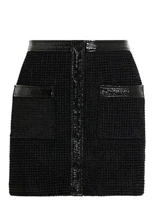 Maje Cotton-blend Tweed Mini Skirt With Faux Patent Leather Trim - Black