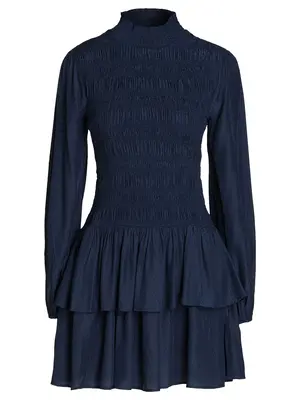 Maje Shirred Ruffled Swiss-dot Mini Dress - Navy