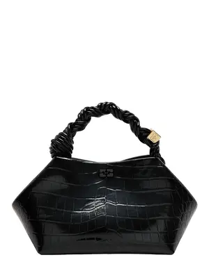 GANNI Small Crocodile-effect Leather Top Handle Bag - Black