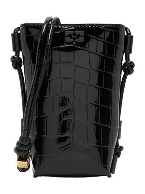 GANNI Crocodile-effect Leather Cross-body Bag - Black