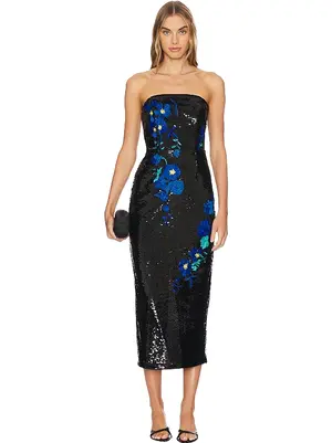 MILLY Floral Sequined Dress - Black & Blue