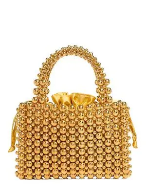Aqua Beaded Top Handle Bag - Light Gold