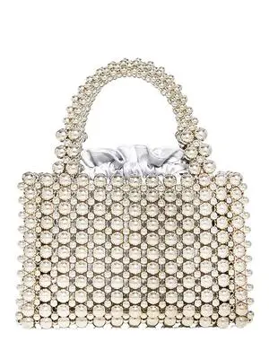 Aqua Beaded Top Handle Bag Silver