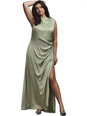 Bhldn Emma High-neck Satin Maxi Gown - Sage Green