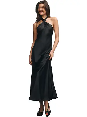 Bhldn Selma Halter-neck Satin Maxi Dress - Black