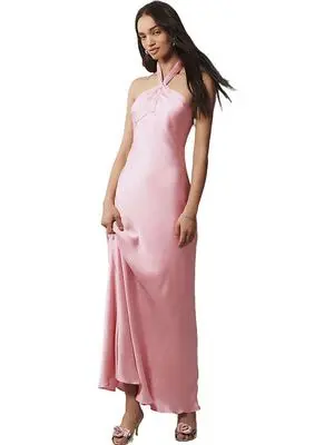 Bhldn Selma Halter-neck Satin Maxi Dress - Blush Pink