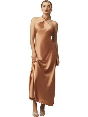 Bhldn Selma Halter-neck Satin Maxi Dress - Copper