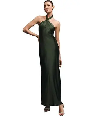 Bhldn Selma Halter-neck Satin Maxi Dress - Forest Green