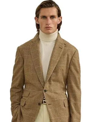 Ralph Lauren Kent Houndstooth Jacket Tan With Blue Overcheck