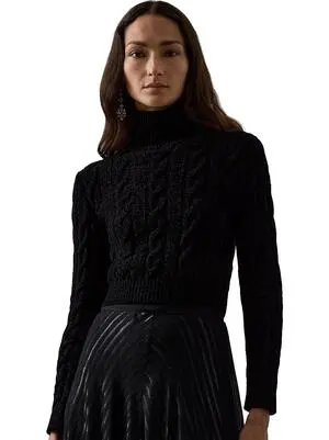 Ralph Lauren Silk-blend Cable-knit Turtleneck Sweater - Black