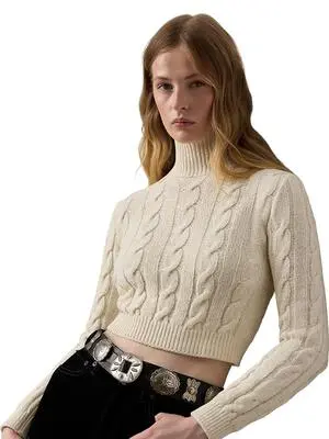 Ralph Lauren Silk-blend Cable-knit Turtleneck Sweater - Lux Cream
