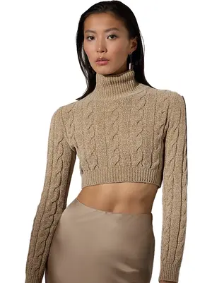 Ralph Lauren Silk-Blend Cable-Knit Turtleneck Sweater Mineral