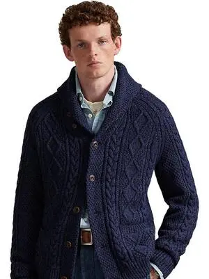Ralph Lauren Aran-knit Cotton Shawl-collar Cardigan - Navy Heather