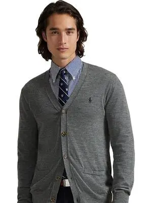 Ralph Lauren Slim Fit Washable Wool V-neck Cardigan - Fawn Grey Heather