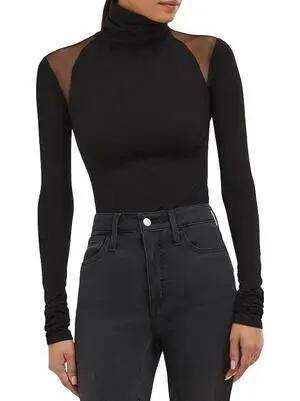 MARCELLA Maria Mesh Panel Jersey Turtleneck Top - Black