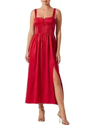 Astr The Label ASTR The Label Pleated Bustier Midi Dress Red