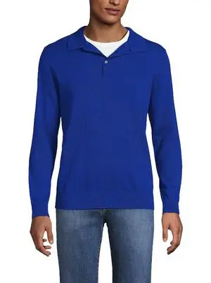 LANDS' END Long Sleeve Cotton Sweater Polo Vibrant Lapis