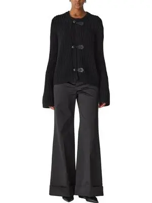 Rebecca Taylor Novelty Wool Toggle Cardigan - Black