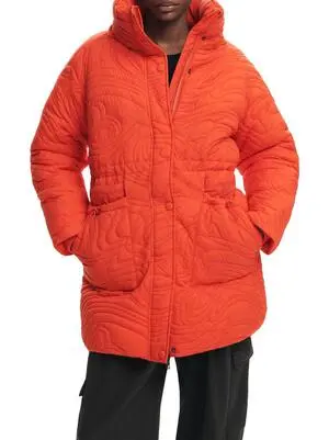 Desigual Aarhus Embroidered Quilted Coat - Orange