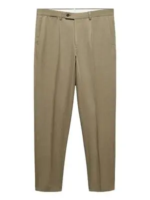 Mango Slim Fit Pleated Suit Trousers - Khaki Green