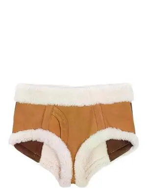 Natasha Zinko Trimmed Sheepskin Mini Shorts - Brown