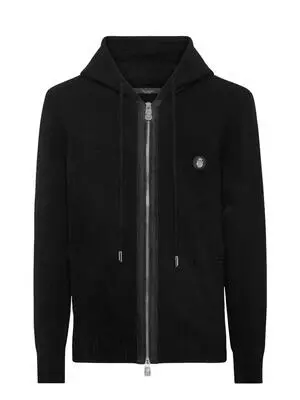 BILLIONAIRE Knitted Wool Hoodie With Satin Trim - Black
