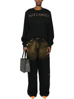 Just Cavalli Stud-detail Cotton Sweatshirt - Black