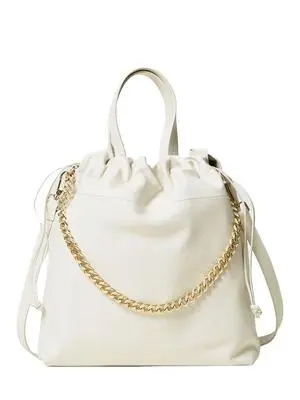 TWINSET Leather Drawstring Tote Bag - White
