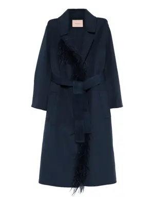 TWINSET Feather-trim Wool-blend Coat - Blue