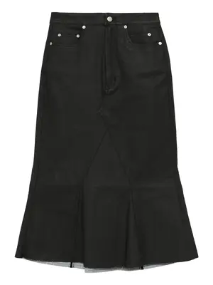 Rick Owens Coated Flared Midi Skirt - Black