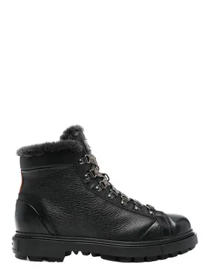 Santoni Shearling-trim Leather Boots - Black