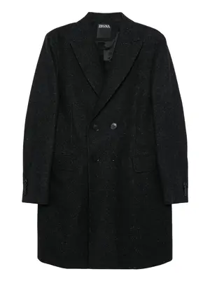 Zegna Speckle Texture Wool-silk Coat - Black