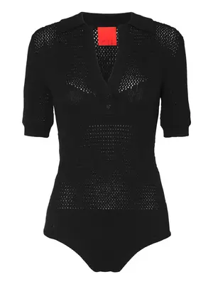 Cashmere In Love Crochet Knit Bodysuit - Black