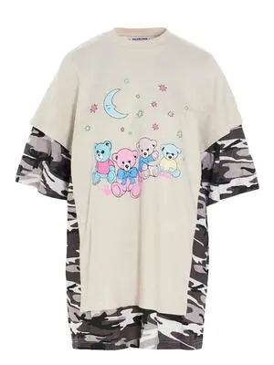 Balenciaga Camouflage Layered T-shirt With Teddy Bear Print - Camo