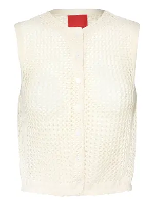 Cashmere In Love Crochet Buttoned Vest - White