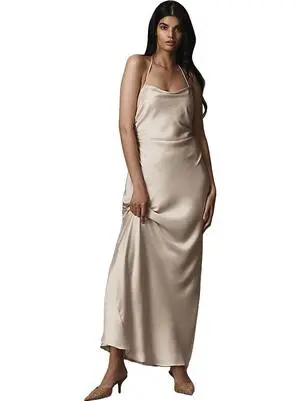 Bhldn Saylor Cowl-Neck Satin Maxi Dress Champagne