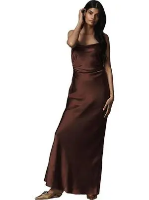 Bhldn Saylor Cowl-neck Satin Maxi Dress - Chocolate