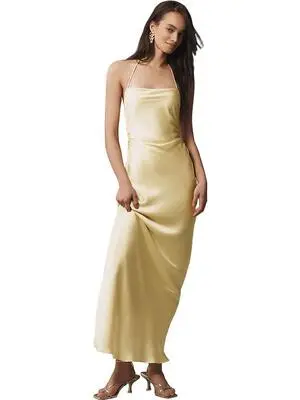 Bhldn Saylor Cowl-neck Satin Maxi Dress - Light Yellow