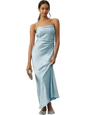 Bhldn Saylor Cowl-neck Satin Maxi Dress - Sky