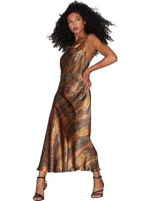 Natori Paisley Cowl Neck Silk Slip Dress - Stripe